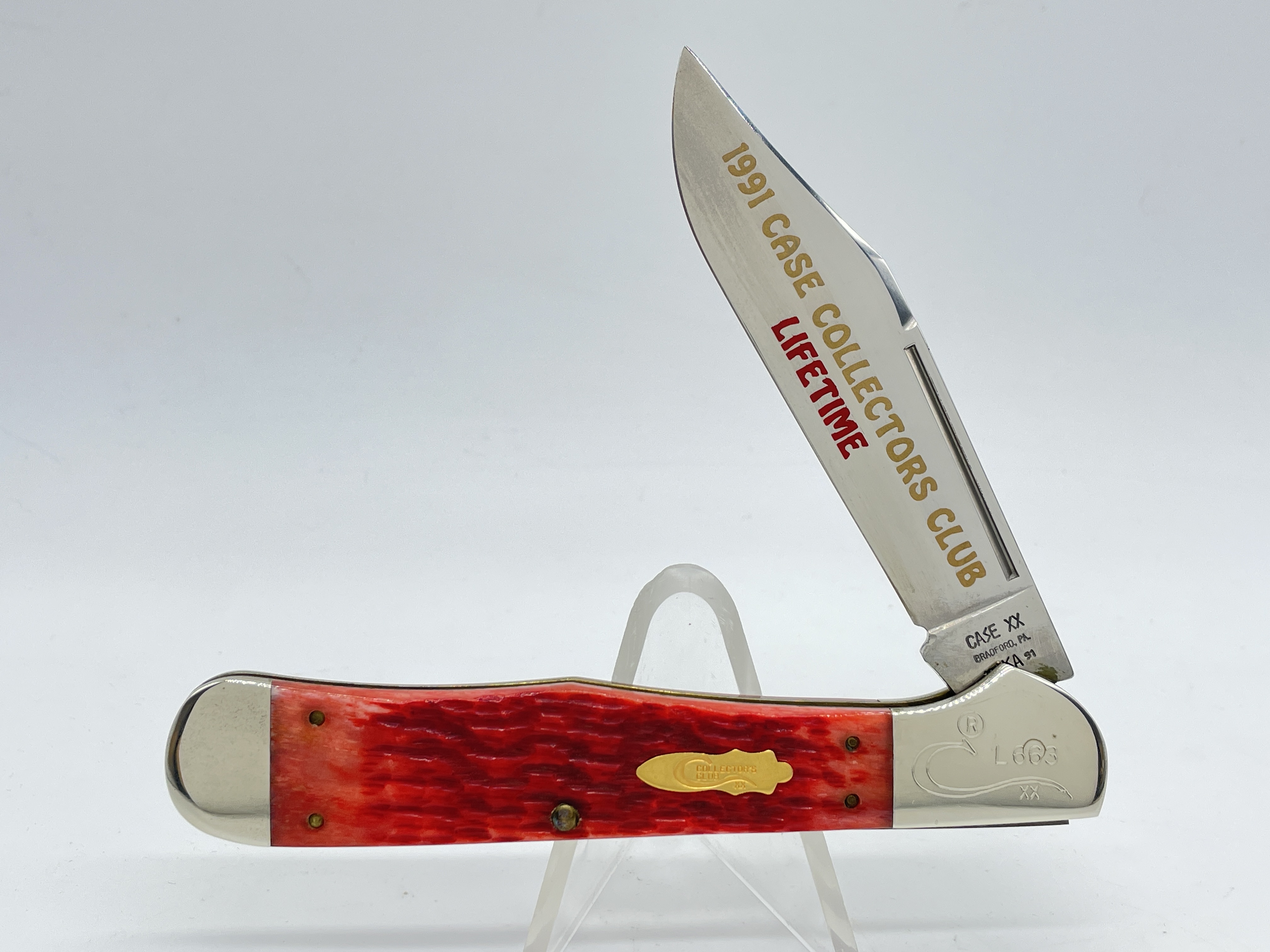 1991 CASE COLLECTOR CLUB DR61066 SS Life Member Dark Red Coke Bottle ...